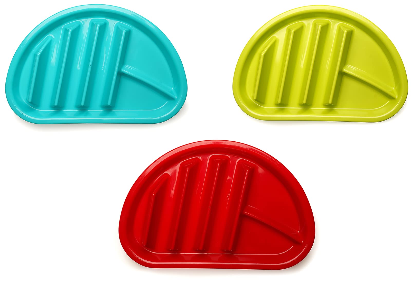 Stephanie Imports MADE IN USA Set of 3 Taco Serving Plastic Plates With Side Compartments in Teal, Red and Lime Green (BPA-Free, Microwave and Dishwasher Safe)