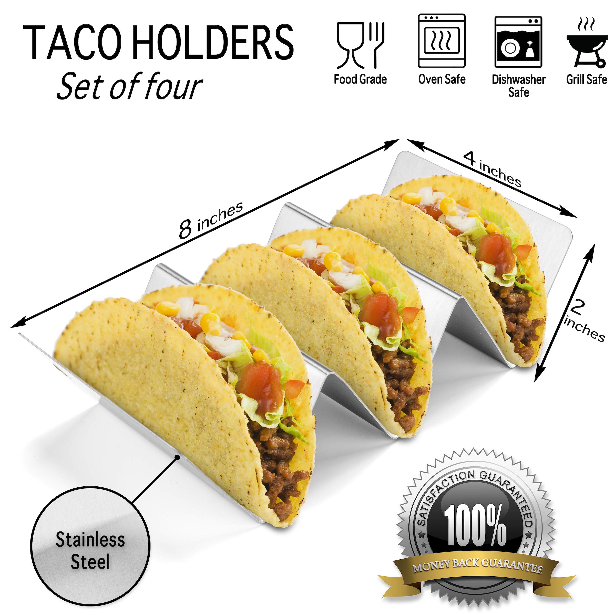 Premium Taco Holder, Stainless Steel Taco Holder Set of 2, Taco Holder Stand, Taco Holders Rack