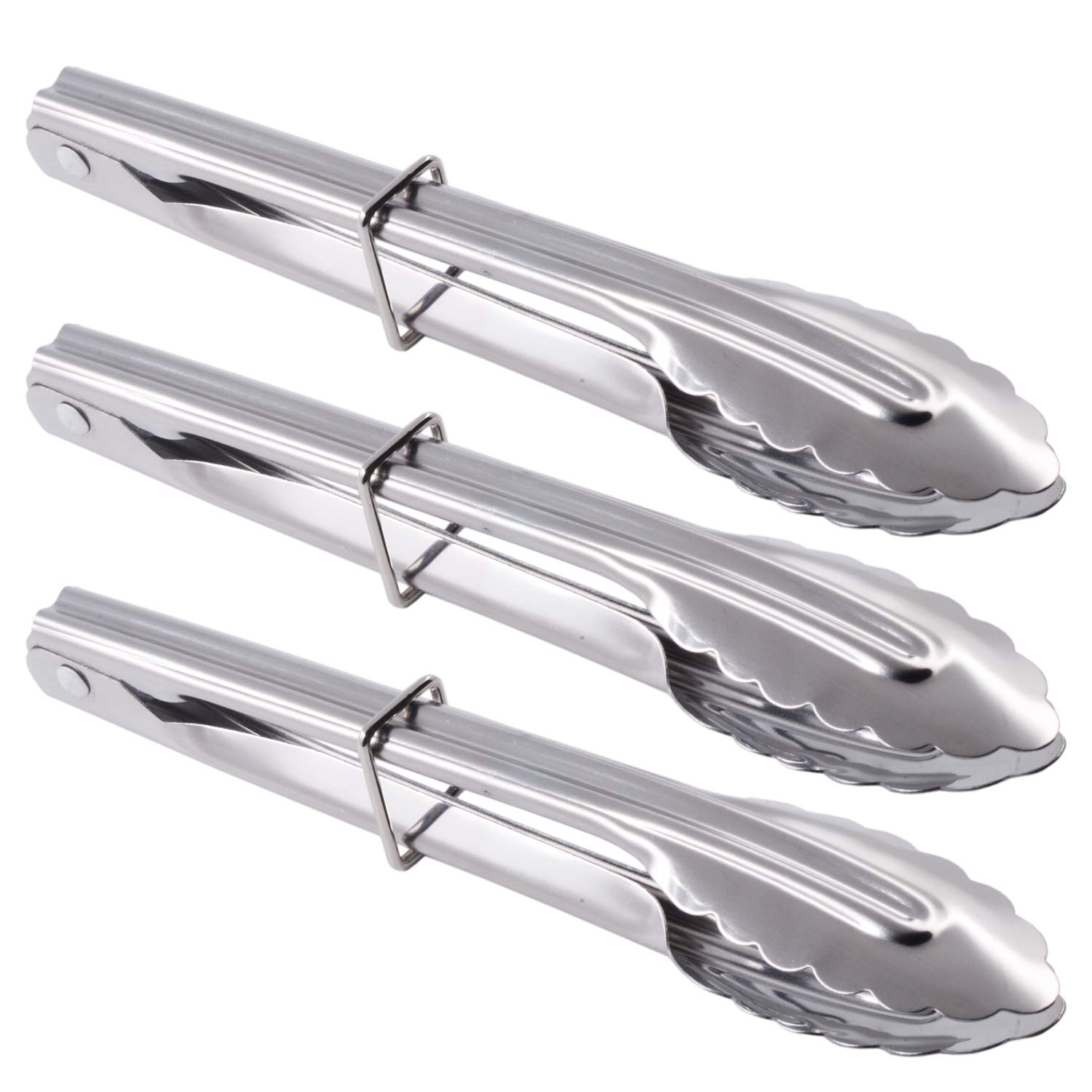 HINMAY Small Stainless Steel Serving Tongs 7-Inch Salad Tongs, Set of 3 (Silver)