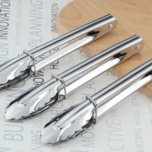 HINMAY Small Stainless Steel Serving Tongs 7-Inch Salad Tongs, Set of 3 (Silver)