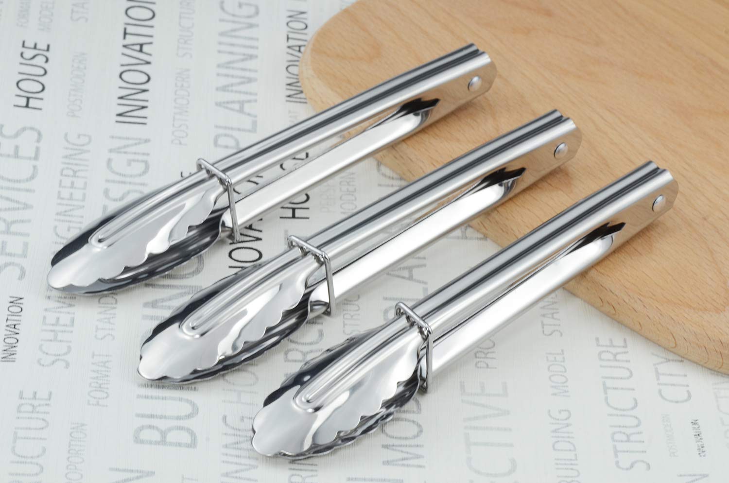 HINMAY Small Stainless Steel Serving Tongs 7-Inch Salad Tongs, Set of 3 (Silver)