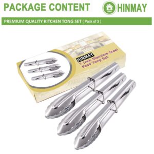 HINMAY Small Stainless Steel Serving Tongs 7-Inch Salad Tongs, Set of 3 (Silver)