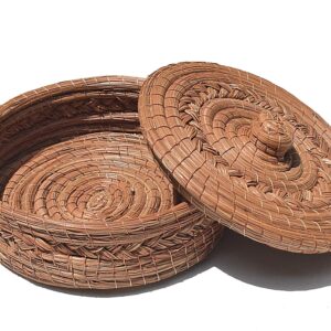 MEXTEQUIL - Authentic Mexican Tortilla Warmer Basket - Pine Needle Handwoven with Handloomed Cloth (Natural 7" w cloth)