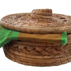 MEXTEQUIL - Authentic Mexican Tortilla Warmer Basket - Pine Needle Handwoven with Handloomed Cloth (Natural 7" w cloth)