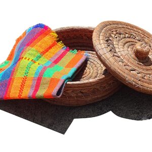 MEXTEQUIL - Authentic Mexican Tortilla Warmer Basket - Pine Needle Handwoven with Handloomed Cloth (Natural 7" w cloth)