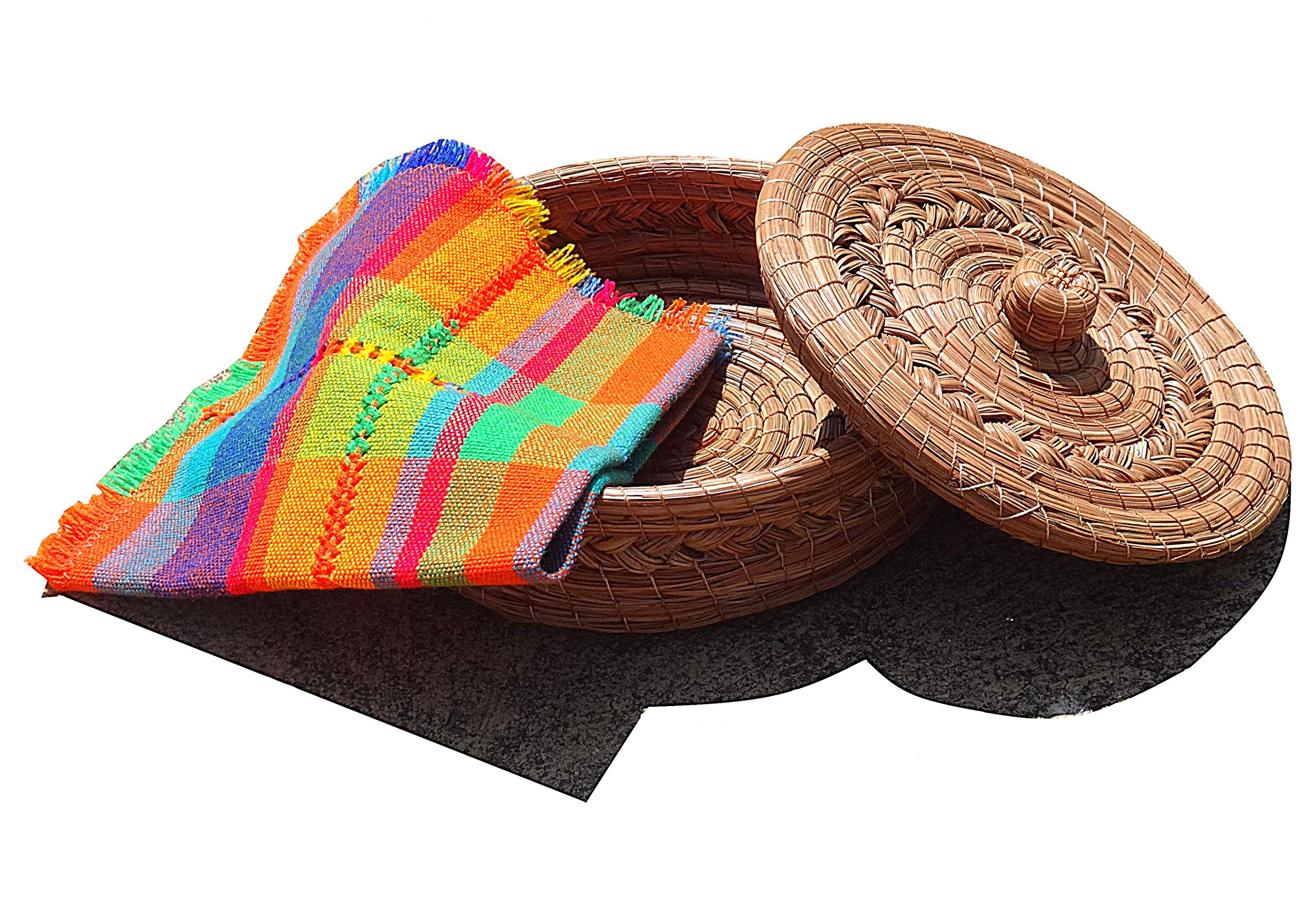 MEXTEQUIL - Authentic Mexican Tortilla Warmer Basket - Pine Needle Handwoven with Handloomed Cloth (Natural 7" w cloth)