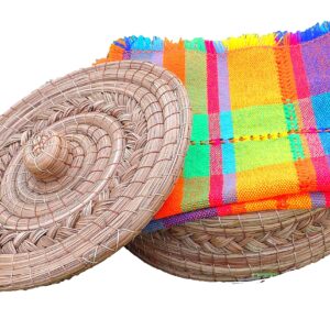 MEXTEQUIL - Authentic Mexican Tortilla Warmer Basket - Pine Needle Handwoven with Handloomed Cloth (Natural 7" w cloth)