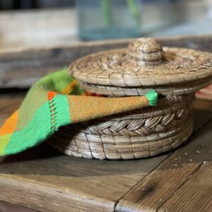 MEXTEQUIL - Authentic Mexican Tortilla Warmer Basket - Pine Needle Handwoven with Handloomed Cloth (Natural 7" w cloth)