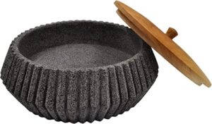 cemcui tortilla holder made from volcanic rock, wooden lid, handmade tortillero, tortilla warmer