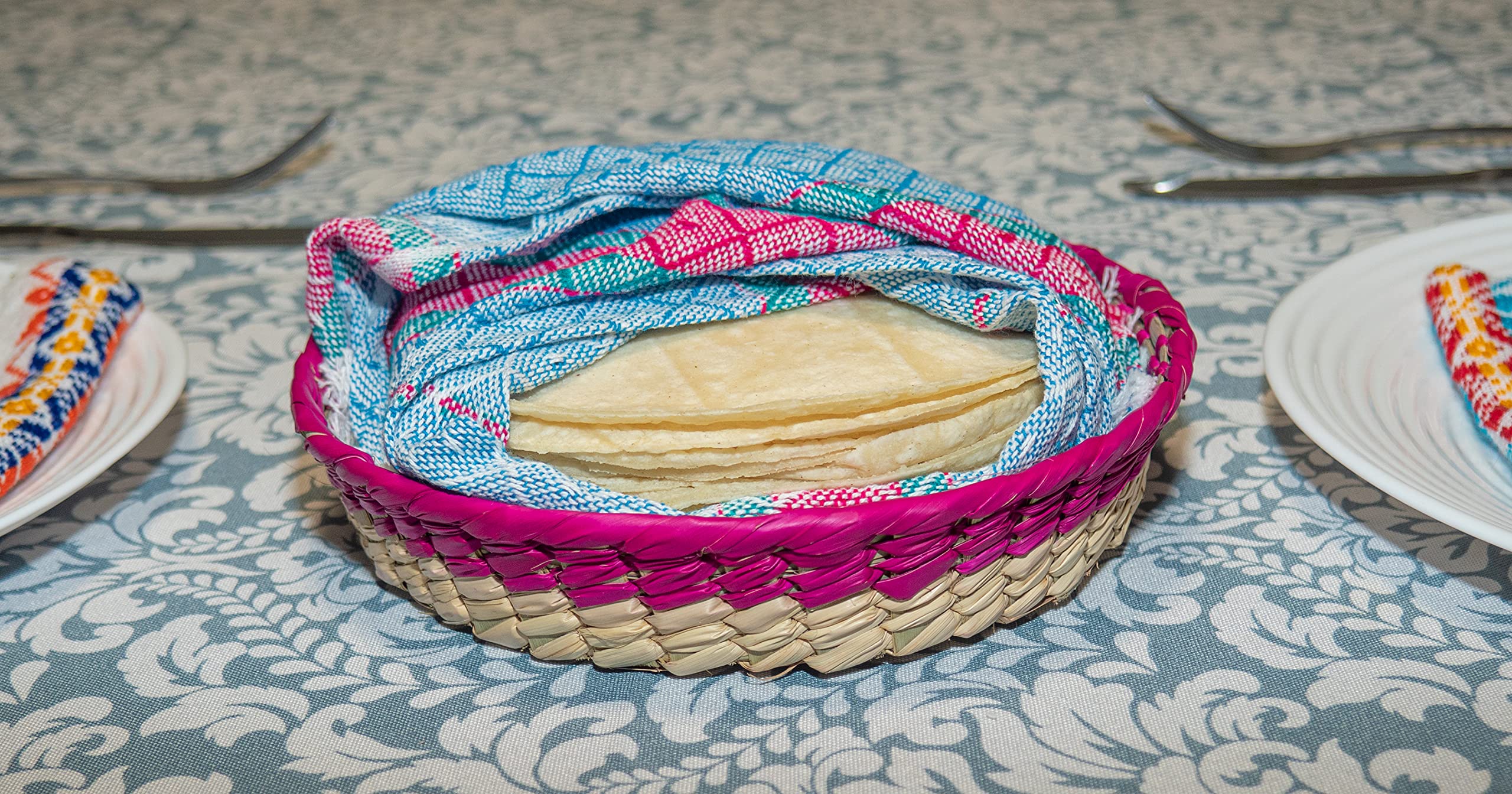 Mexican Tortilla Basket Set - Large Tortilla Warmer 8 inches - Vibrant Tortilla Holder, Pancake Warmer, Taco Keeper - Authentic Tortillero Set for Kitchen, Party Mexican Décor (3, 1/2 Kg)