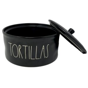 Rae Dunn By Magenta TORTILLAS Ceramic LL Tortilla Warmer Holder With Lid (Black)