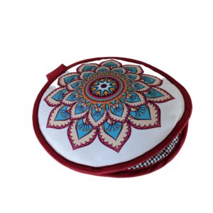 aqt microwaveable tortilla warmer - 11 inch - fabric pouch - food warmer - roti warmer - mandala, floral, aztec prints (burgundy mandala)