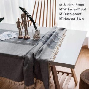 Deep Dream Tablecloth, Embroidered Table Cloth Cotton Linen Wrinkle Free Anti-Fading Tablecloths Washable Dust-Proof Table Cover for Kitchen Dinning Party Christmas, 55 x 86 Inch - New Gray