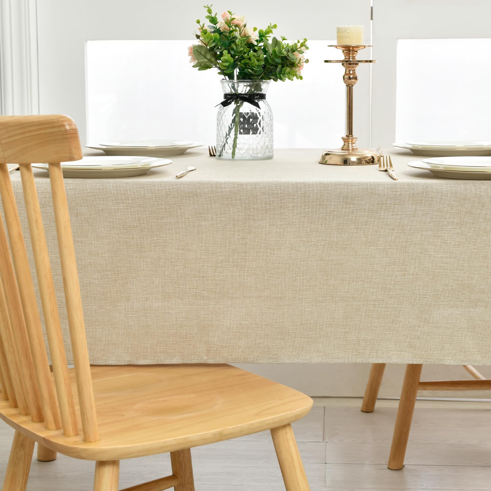 Hiasan Faux Linen Square Tablecloth - Wrinkle and Stain Resistant Washable Table Cloth for Kitchen Dining Room Holiday Table Cover for Party Dinner, Beige, 30 x 30 Inch