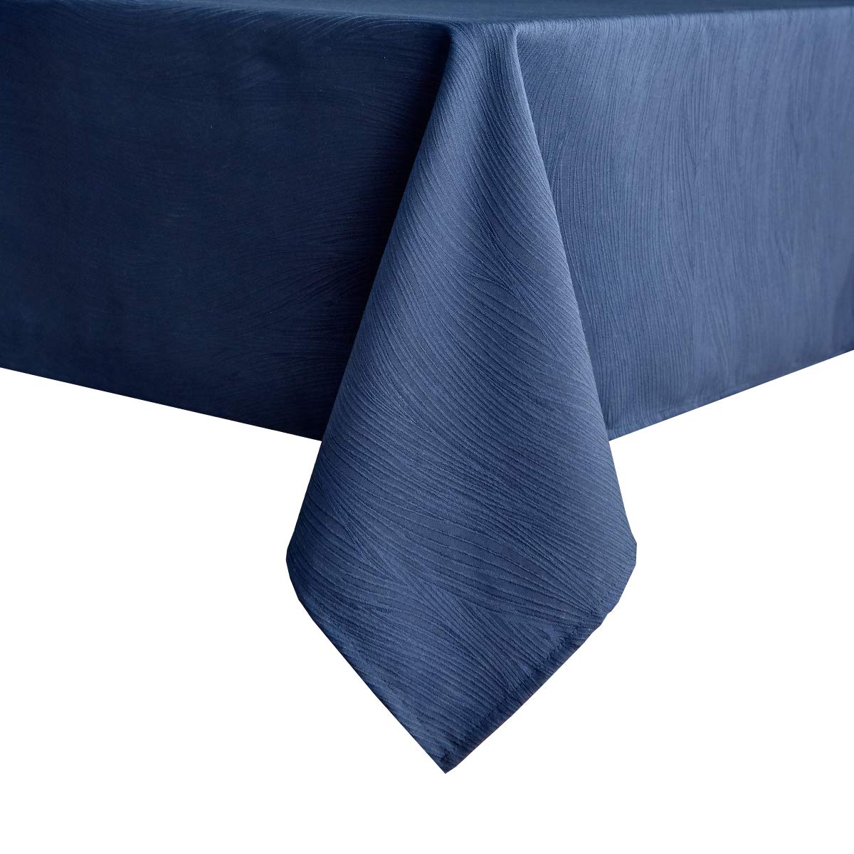 maxmill Jacquard Table Cloth Swirl Pattern Spillproof Wrinkle Resistant Heavy Weight Soft Tablecloth for Kitchen Dinning Tabletop Decoration Outdoor Picnic Rectangle 52 x 70 Inch Navy Blue