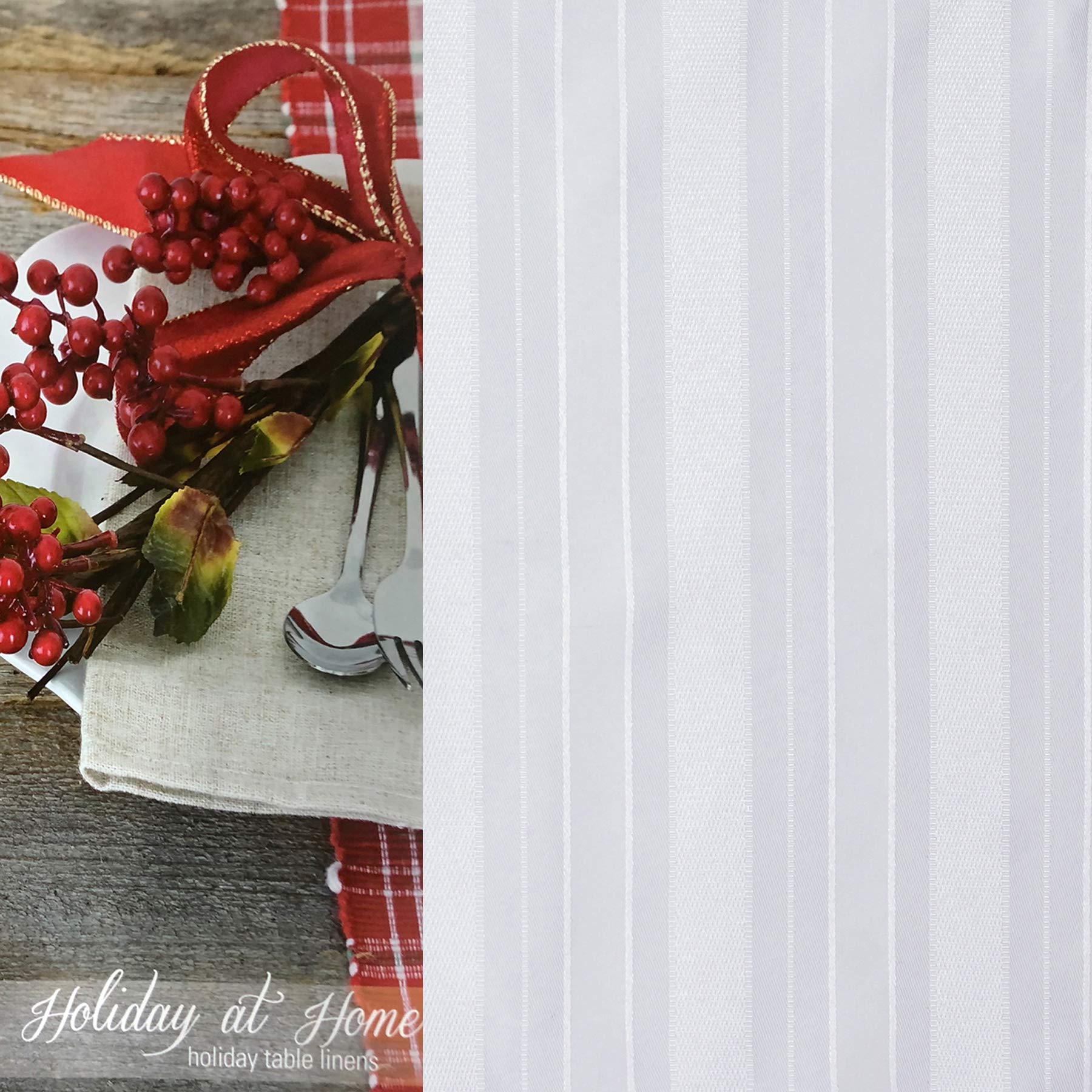 Newbridge Satin Stripe Weave No-Iron Soil Resistant Fabric Tablecloth, 60" x 144" Oblong, White