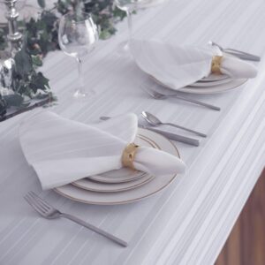 Newbridge Satin Stripe Weave No-Iron Soil Resistant Fabric Tablecloth, 60" x 144" Oblong, White