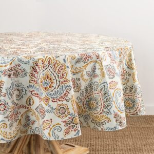 Elrene Home Fashions Ava Floral Jacobean Water- and Stain-Resistant Vinyl Tablecloth with Flannel Backing, 60 Inches X 84 Inches, Oval