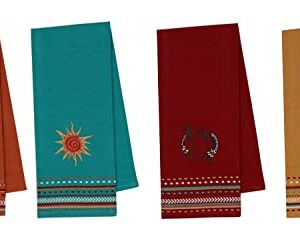 Design Imports Southwest Table Linens, 18-Inch by 28-Inch Dishtowels, Set of 4, 1 Cactus Embroidered, 1 Sun Embroidered 1 Kokopelli Embroidered and 1 Lizard Embroidered