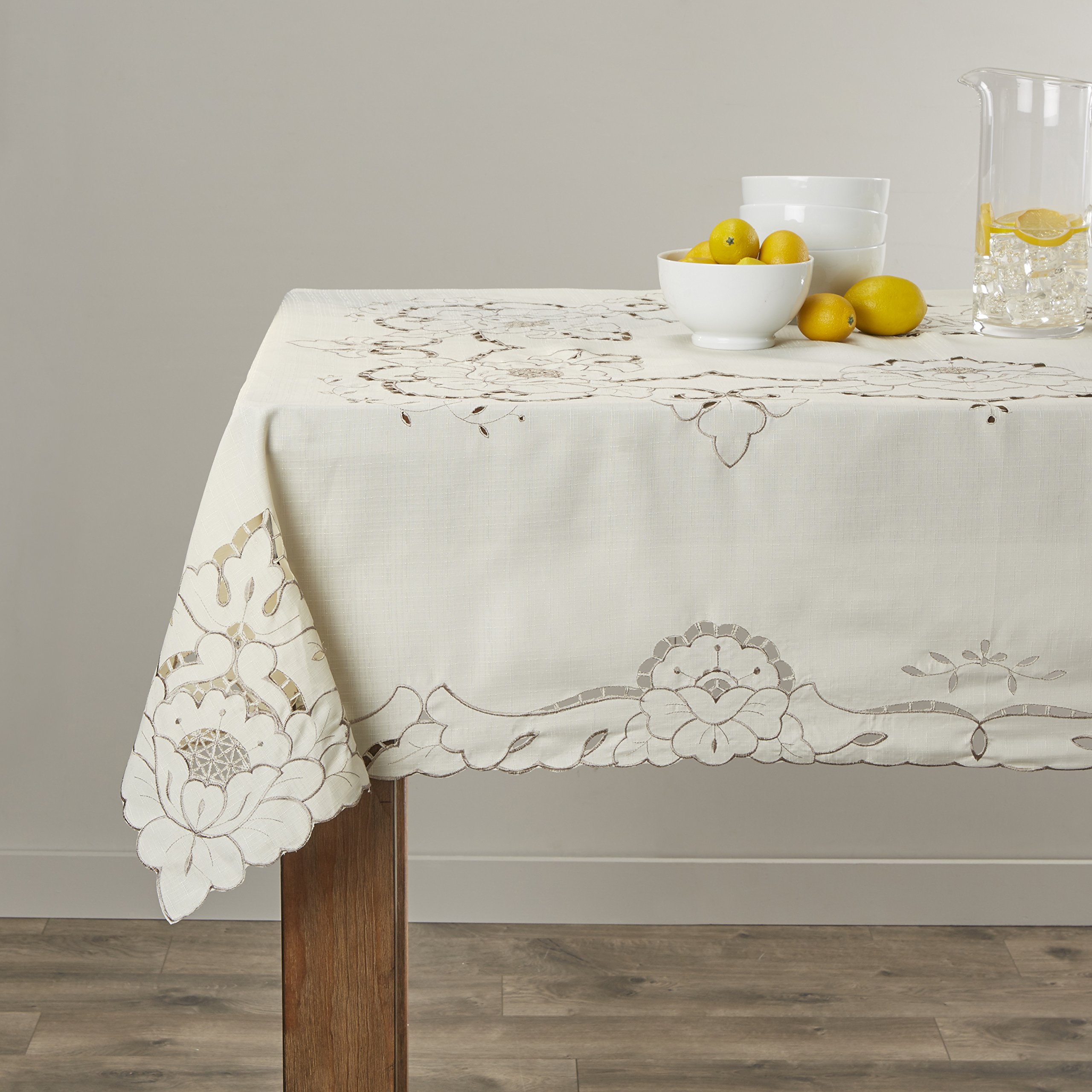 Violet Linen Sapphire Embroidered Design Tablecloth Size: 60" X 120", Color: Beige