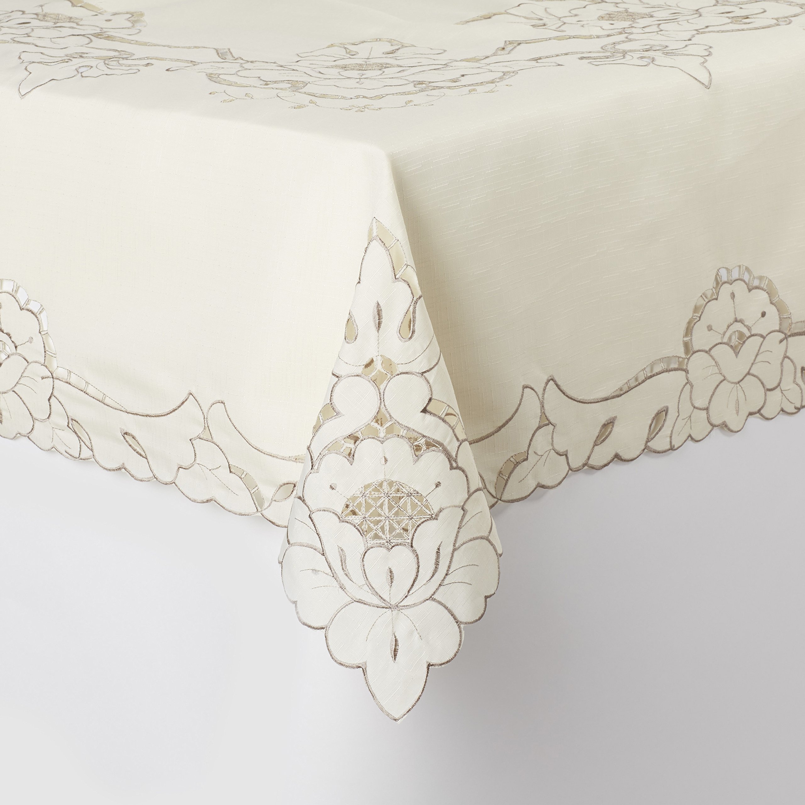 Violet Linen Sapphire Embroidered Design Tablecloth Size: 60" X 120", Color: Beige