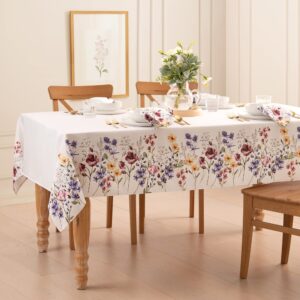 elrene home fashions poppy wildflower botanical border fabric tablecloth, rectangle, 60 inches x 144 inches