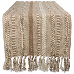 dii farmhouse braided stripe table runner collection, 15x72 (15x77, fringe included), stone