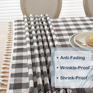 Laolitou Checkered Tablecloth Rectangle Washable Halloween Buffalo Plaid Table Cloth with Tassel Cotton Linen Gingham Table Cover for Picnic Kitchen Dining Room, Black and White, 70 Inch