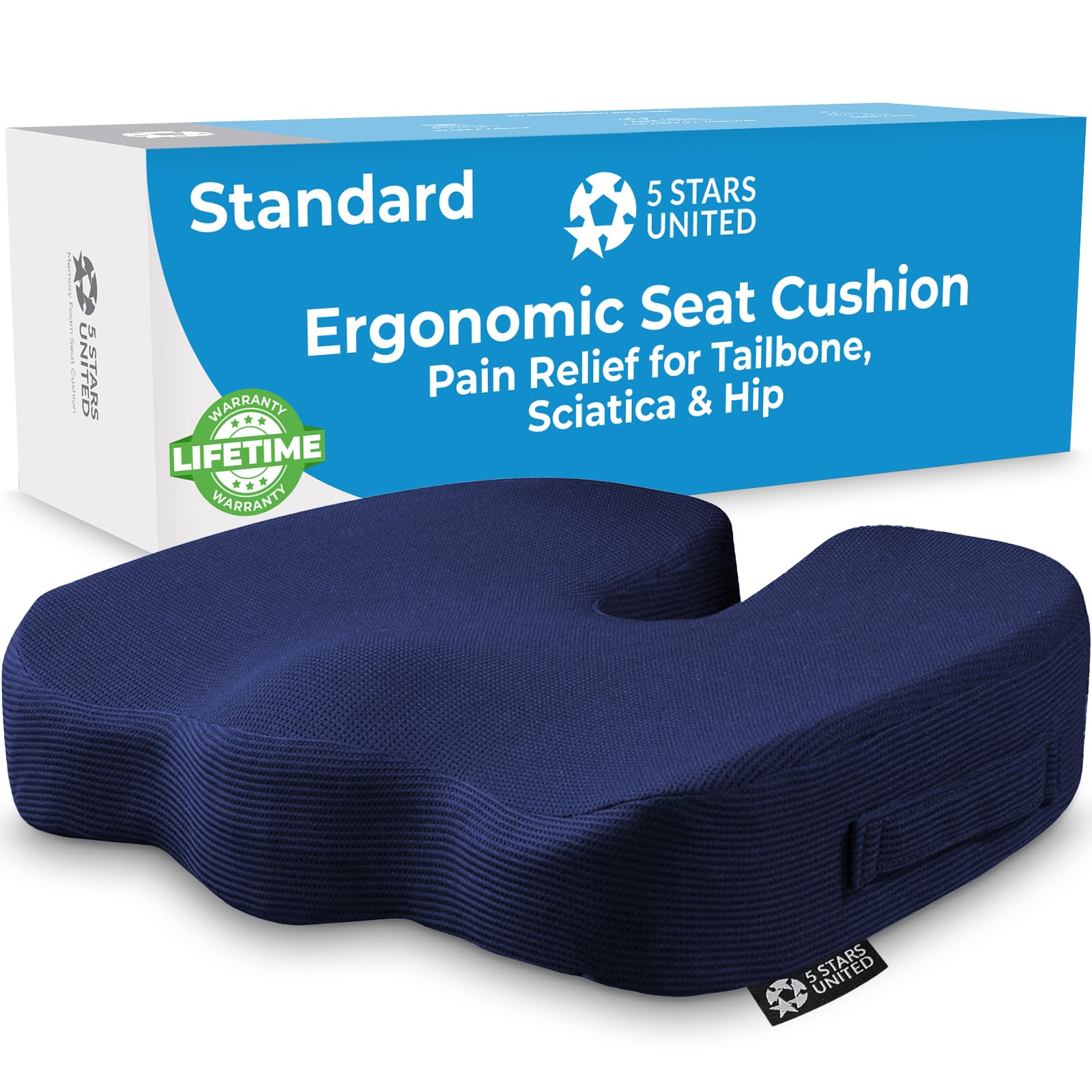 5 STARS UNITED Seat Cushion for Desk Chair - Tailbone, Coccyx Sciatica Pain Relief - Office Chair Cushions - Wheelchair Cushions - Car Seat Cushions - Pressure Relief Lifting Cushions