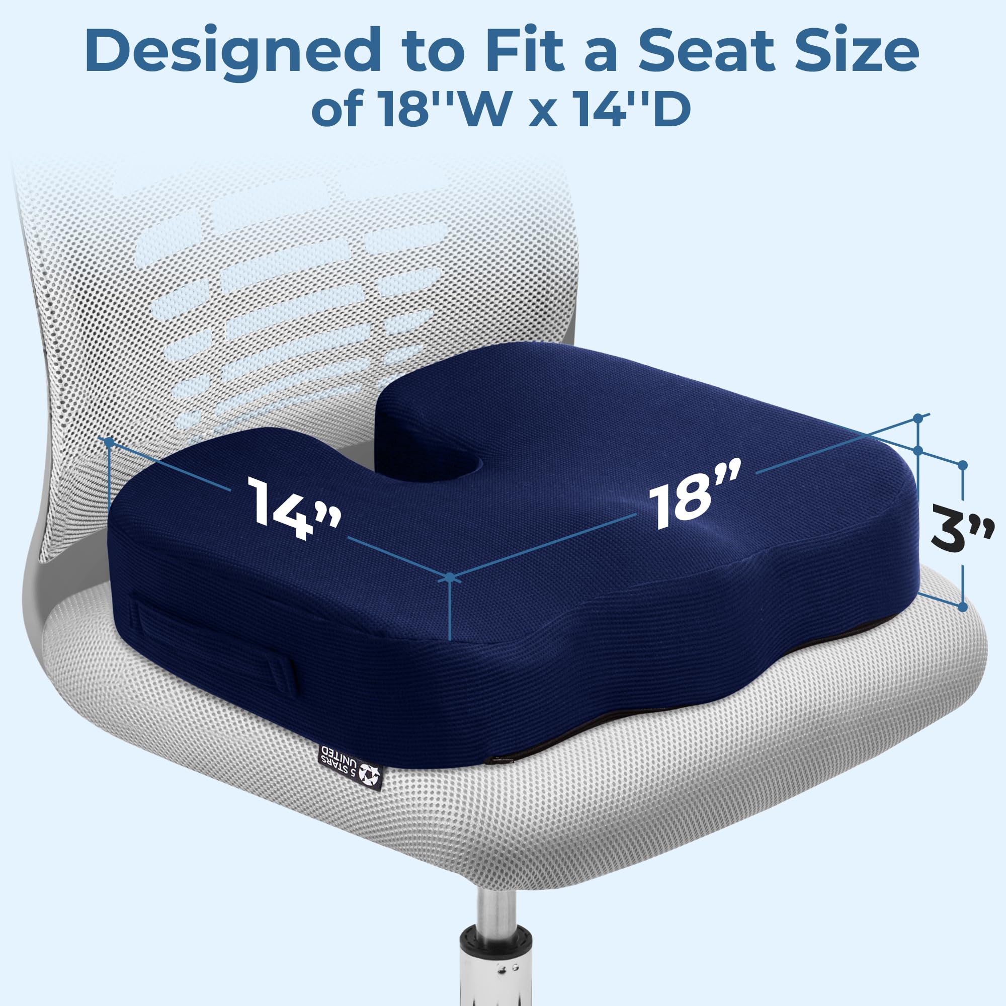 5 STARS UNITED Seat Cushion for Desk Chair - Tailbone, Coccyx Sciatica Pain Relief - Office Chair Cushions - Wheelchair Cushions - Car Seat Cushions - Pressure Relief Lifting Cushions