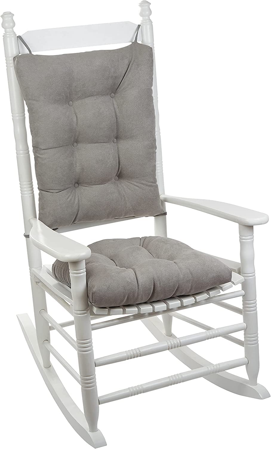 Klear Vu Omega Non-Slip Rocking Chair Cushion Set with Thick Padding and Tufted Design, Includes Seat Pad & Back Pillow with Ties for Living Room Rocker, 17x17 Inches, 2 Piece Set, Gray