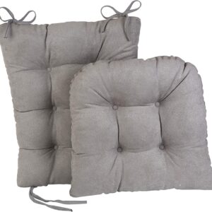 Klear Vu Omega Non-Slip Rocking Chair Cushion Set with Thick Padding and Tufted Design, Includes Seat Pad & Back Pillow with Ties for Living Room Rocker, 17x17 Inches, 2 Piece Set, Gray