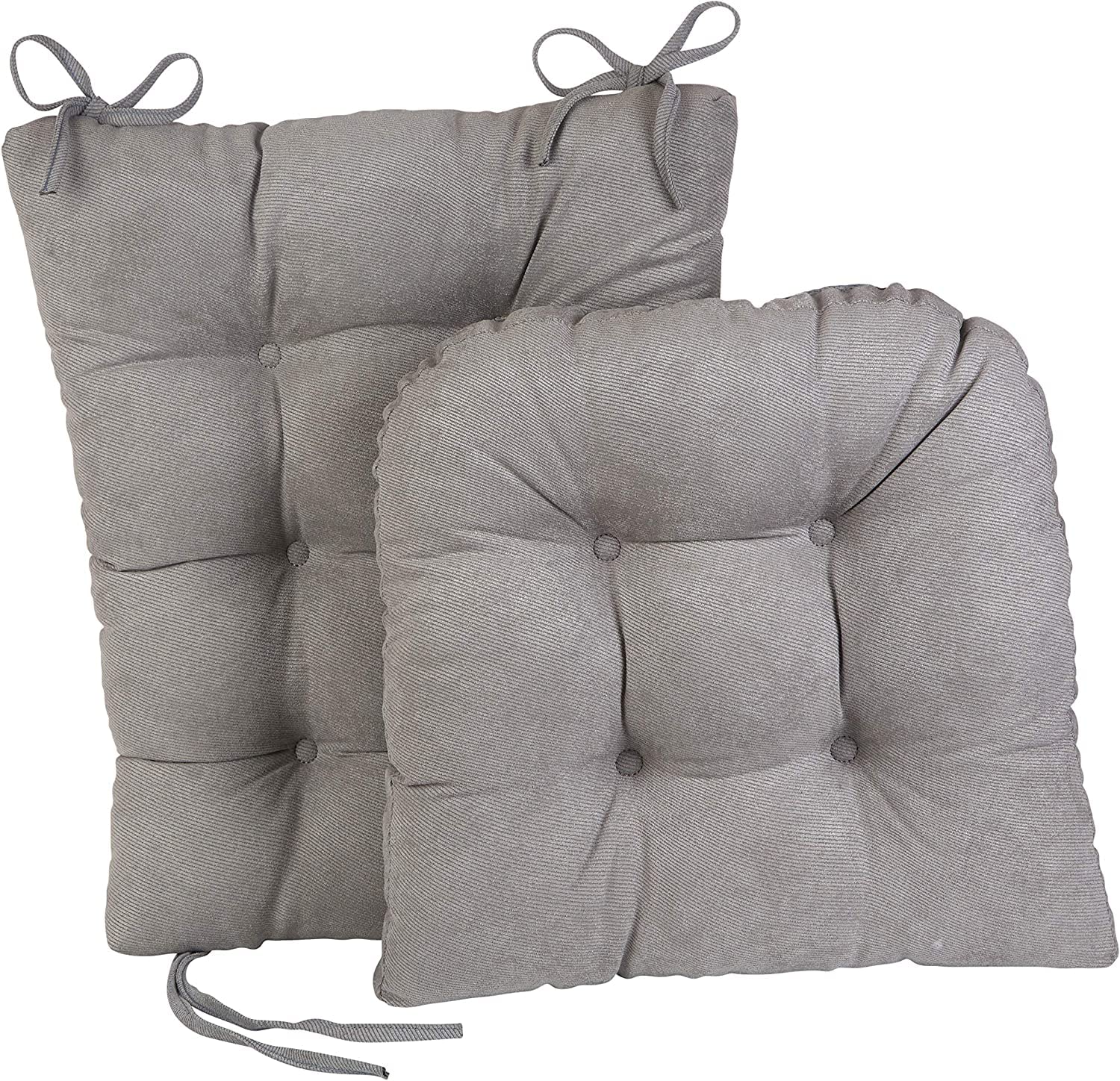 Klear Vu Omega Non-Slip Rocking Chair Cushion Set with Thick Padding and Tufted Design, Includes Seat Pad & Back Pillow with Ties for Living Room Rocker, 17x17 Inches, 2 Piece Set, Gray