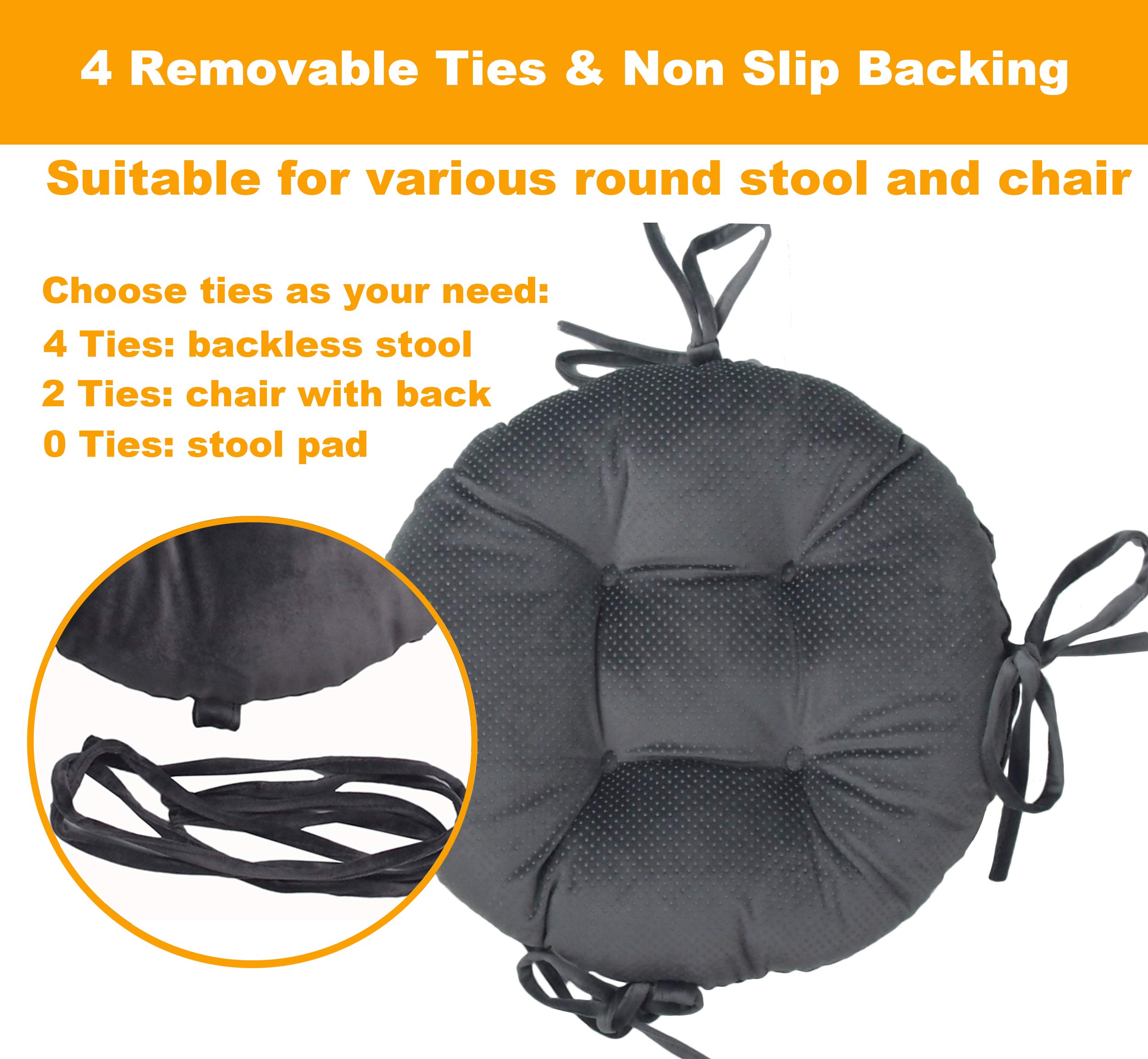 Augld 2 Pack Bar Stool Cushion Small Kids Chair Pad with Ties Round 14”x14”x2”