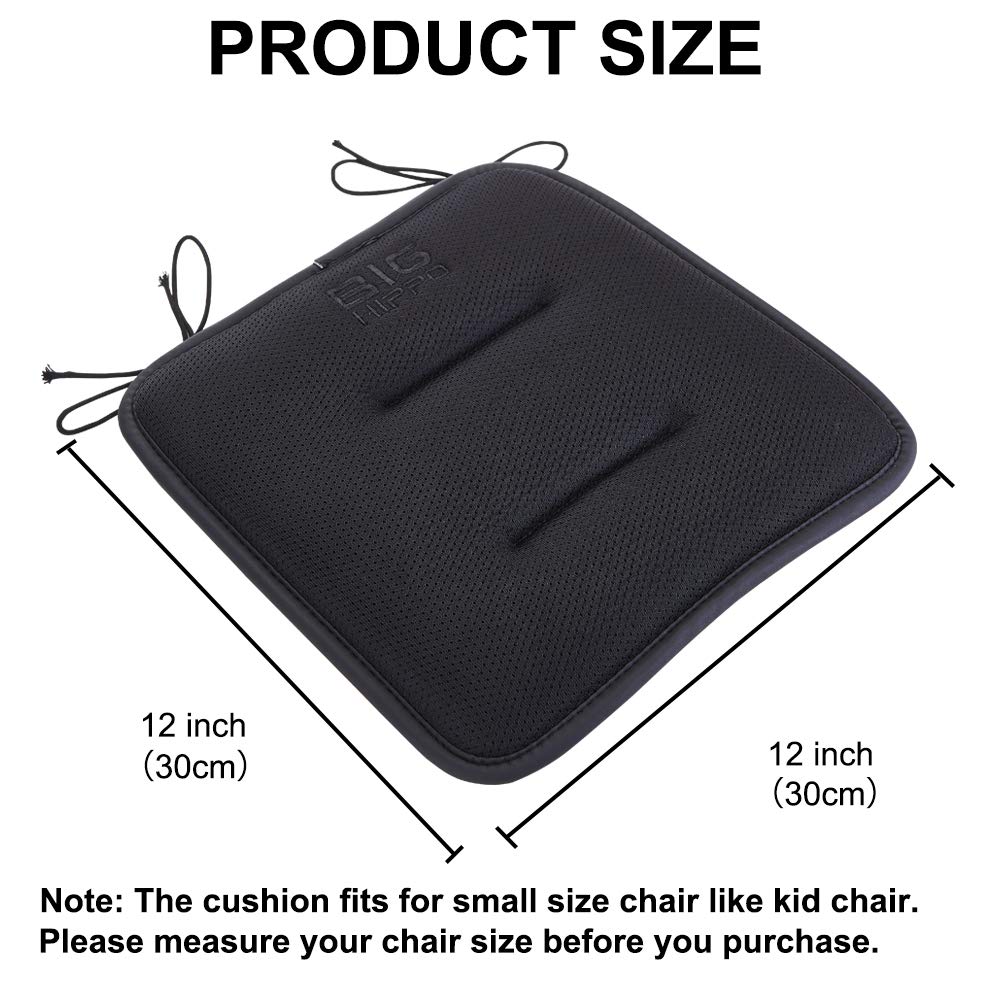 Big Hippo Kids Chair Pads with Ties Sandwich Mesh Fabric Chair Cushion Nonslip Square Seat Cushion Memory Foam Cushion for Kids Chair/School Chair/Wood Chairs,12"x12"(Black, 1 Pack)