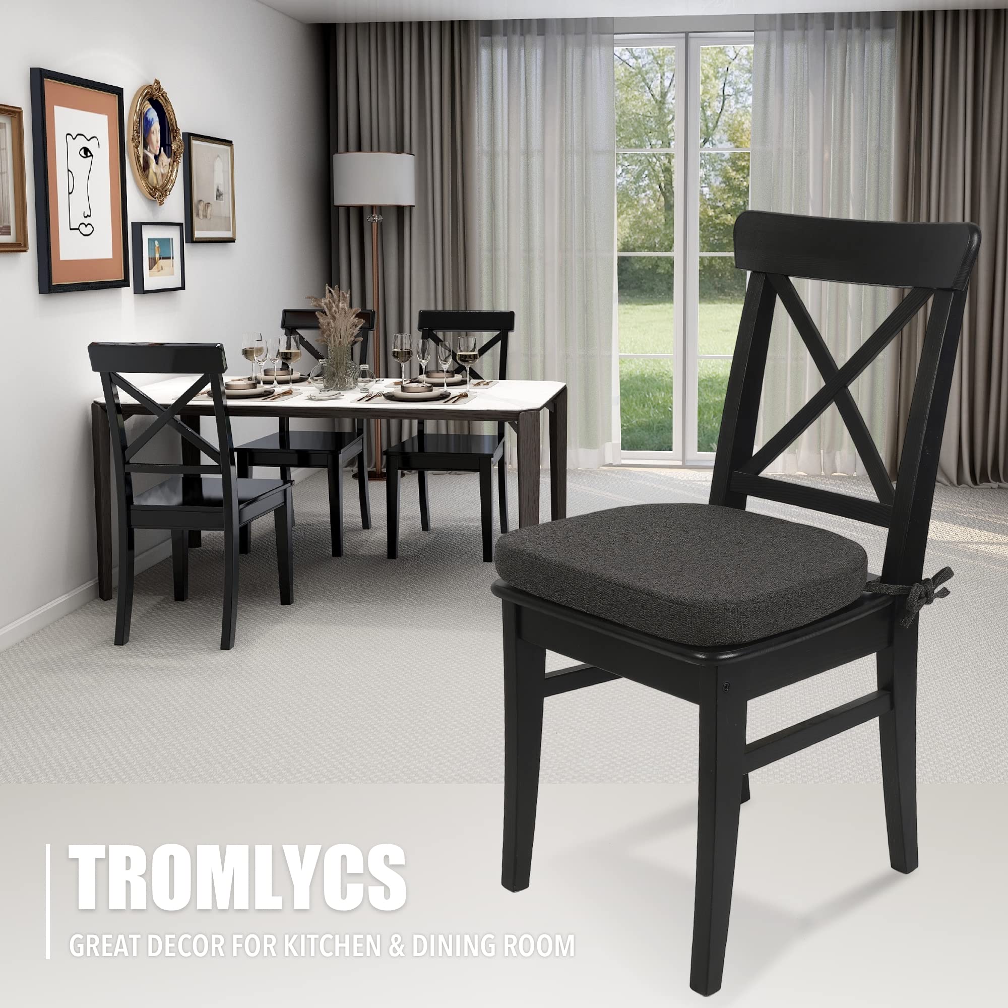 Tromlycs Kitchen Chair Cushions for Dining Pads Set of 4 Room Seat Indoor U Shaped Non Slip with Ties 17 x 16 Inch Black Gray