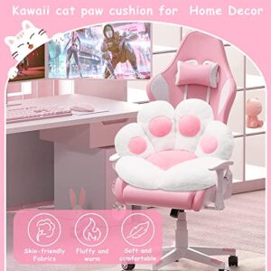 DOBUONO Cat Paw Cushion Cute Chair Cushions Kawaii Cat Paw Shape 28"x 24"Gaming Chair Cushion Kitty Plush Lazy Sofa Pillow for Girl Gamer Chair,Kawaii Accessories Stuff Room Decor (White)