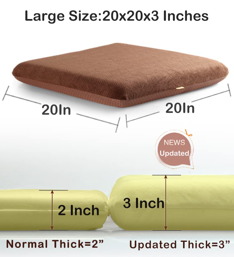 Sigmat Recliner Cushion for Elderly with Memory Foam 20x20x3 Inches Large Square Seat Cushion for Recliner Chair, Floor Pillow, Truck Seat Cushion Coffee