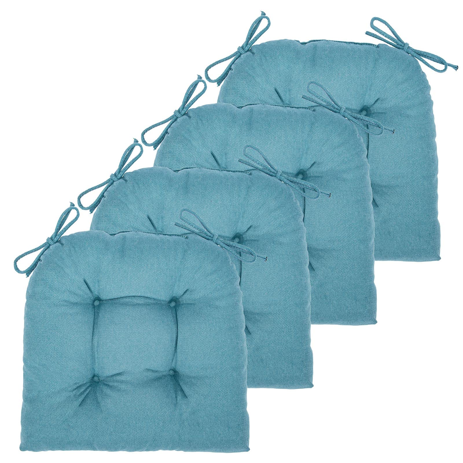 JAMPAYANG Chair Cushion, 4 Pack Chair Cushions for Dining Chairs, Chair Pads and Mat with Ties for Indoor Kitchen Seat and Desk (4 Count - 17 x 16 in, Teal)