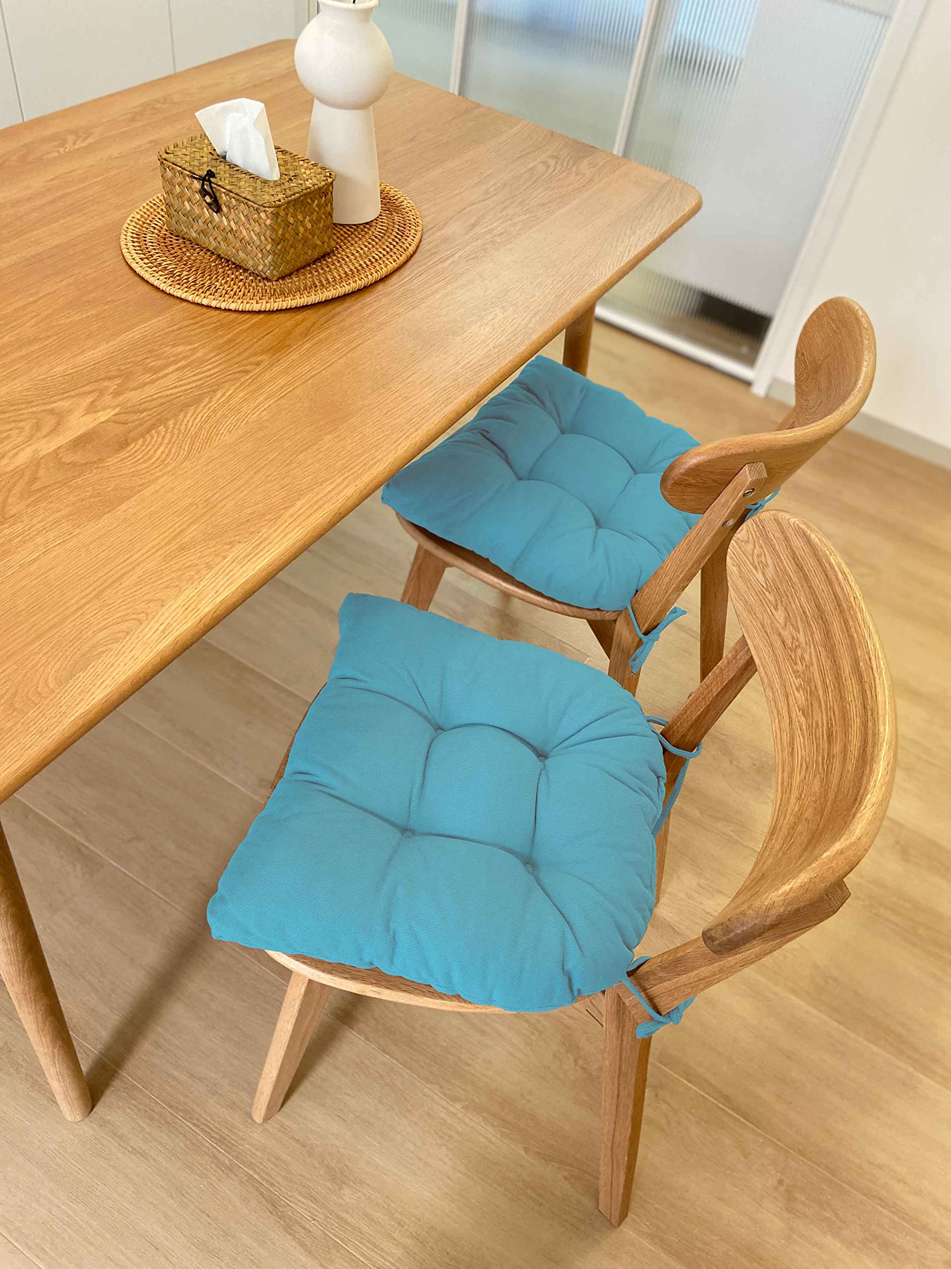 JAMPAYANG Chair Cushion, 4 Pack Chair Cushions for Dining Chairs, Chair Pads and Mat with Ties for Indoor Kitchen Seat and Desk (4 Count - 17 x 16 in, Teal)