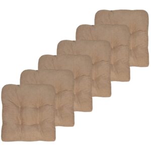 sweet home collection chair cushion crushed memory foam pads premium slip non skid microdot rubber back tufted 16" x 16" x 3.25" thick seat cover, 6 pack, taupe