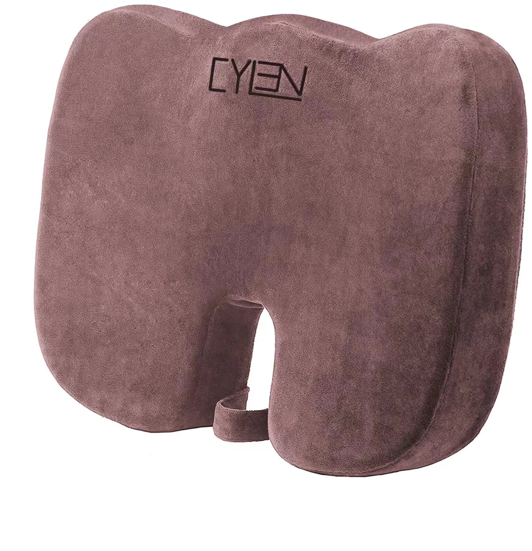 CYLEN Home Office Seat Cushion - Comfort Memory Foam Chair Cushion with Cooling Seat Cushion for Car and Wheel Chair - Washable & Breathable Cover (Brown)