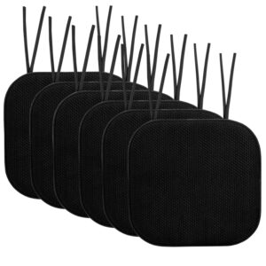 sweet home collection chair cushion memory foam pads with ties honeycomb pattern slip non skid rubber back rounded square 16" x 16" seat cover, 6 pack, black 6 pack