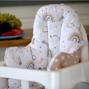 Bebek Ozel High Chair Cushion , One Piece ikea high Chair Accessories, Cotton Antilop High Chair Accessories, Washable Cushion (Brown Rainbow)