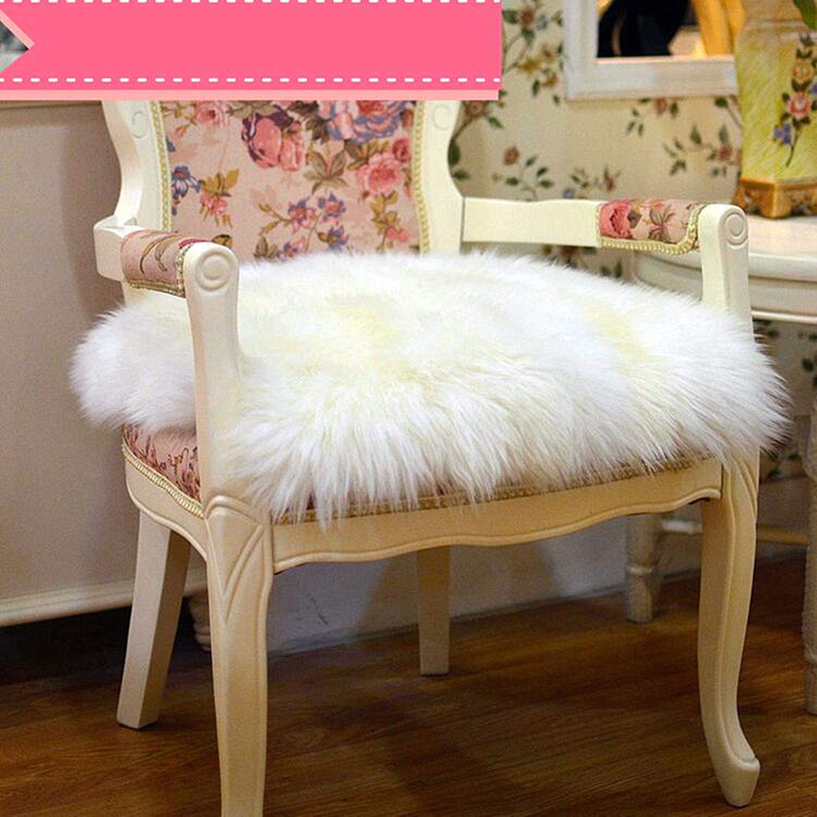 UKELER Luxurious Sheepskin Seat Pad Long Wool Sofa Cushion Wheel Chair Pad Car Seat Covers,White,18''×18''