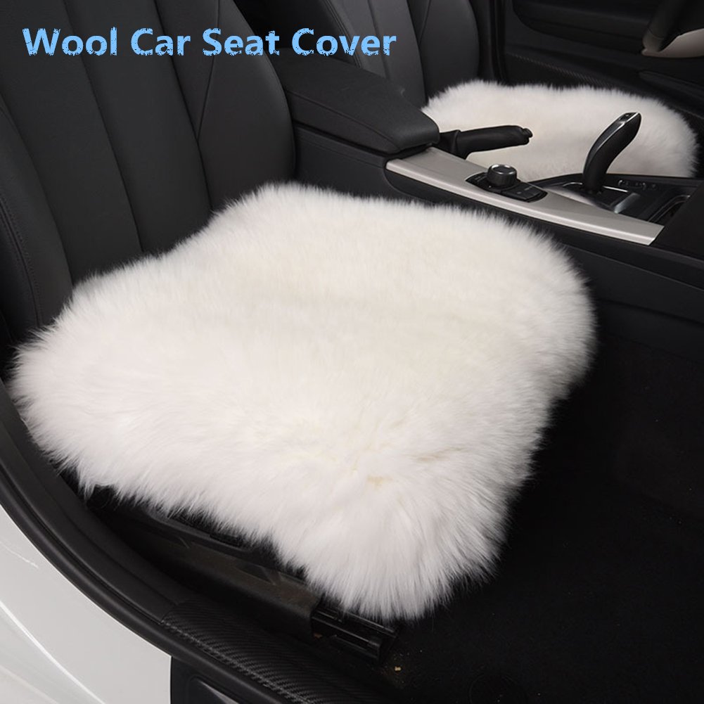 UKELER Luxurious Sheepskin Seat Pad Long Wool Sofa Cushion Wheel Chair Pad Car Seat Covers,White,18''×18''