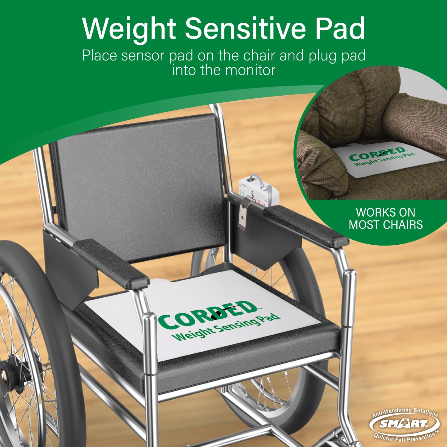 Smart Caregiver Fall Prevention Monitor and Weight Sensing Chair Pad - Alerts Caregiver When They Get Up from Chair - Chair Exit Alert for Elderly - 1 Year Warranty