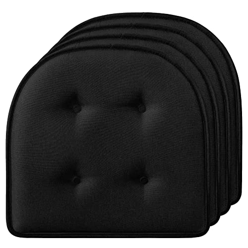 LOVTEX Chair Cushions for Dining Chairs 4 Pack, Non Slip Chair Pads for Dining Chairs, Kitchen Chair Cushions 17 x 16 x 1.5, Black Seat Cushions