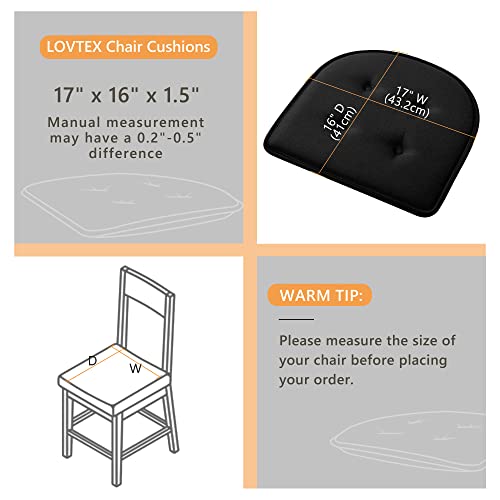 LOVTEX Chair Cushions for Dining Chairs 4 Pack, Non Slip Chair Pads for Dining Chairs, Kitchen Chair Cushions 17 x 16 x 1.5, Black Seat Cushions