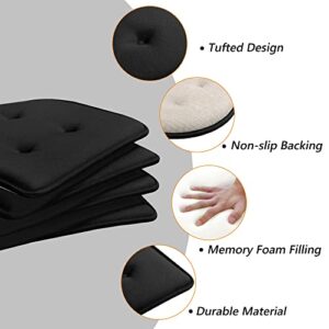 LOVTEX Chair Cushions for Dining Chairs 4 Pack, Non Slip Chair Pads for Dining Chairs, Kitchen Chair Cushions 17 x 16 x 1.5, Black Seat Cushions